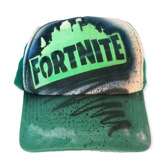 Source Unknown | Accessories | Fortnite Hat Cap Green Spray Paint ...